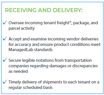 Shipping & Receiving Page For Tenants - ManagedLab Services